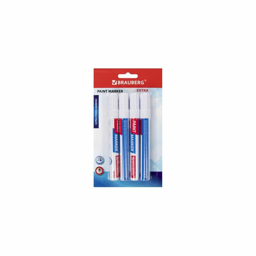 Лаковый маркер-краска BRAUBERG EXTRA paint marker 4 мм, белые, набор 4 шт, 152000