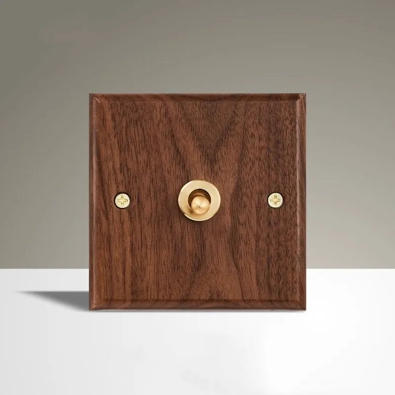 Розетка выключателя света индустриальном в стиле ретро, тумблерная пластина латуни из цельного дерева, старинный выключатель