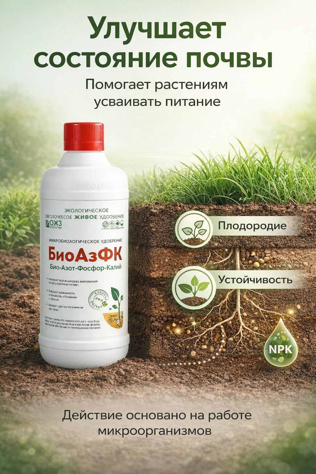 БиоАзФК микробиологическое удобрение универсальное для сада и огорода жидкое 0,5л.