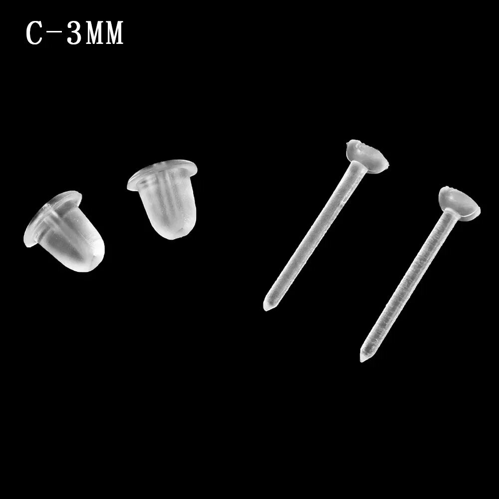 100 пар пластиковых стоек для сережек maxgoods C-3mm