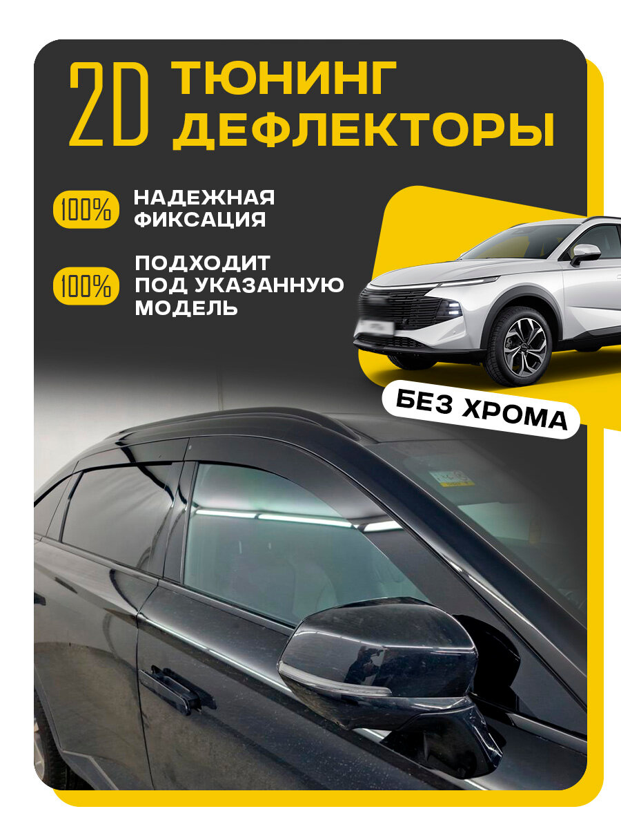Плоские тюнинг дефлекторы для окон Haval F7x (2024-2026) 2 поколение. Ветровики на Хавал ф7x. Комплект 6 шт.