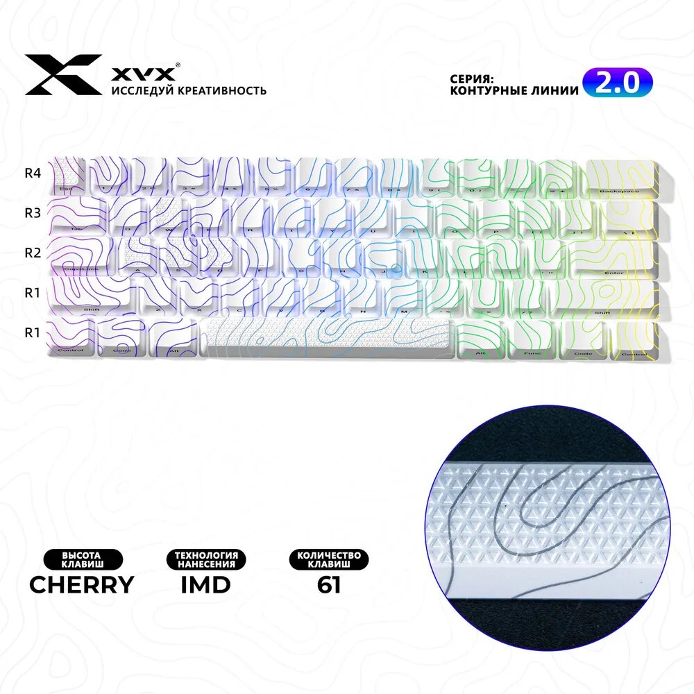 61 колпачки для клавиш, кейкапы для механической клавиатуры, OEM, контурная линия, белый, XVX keycaps imd-tech 2.0