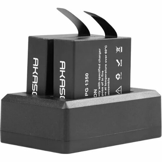 Аккумуляторы Akaso для экшн-камеры Brave 7, 2x1350 мАч с двойным зарядным устройством USB