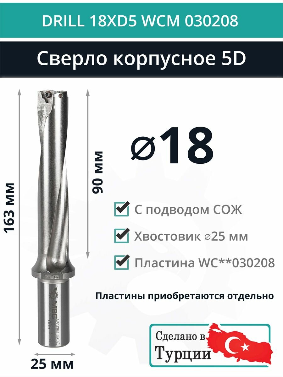 DRILL 18XD5 WCM 030208 сверло корпусное - 18 мм / пластина WCMX 030208; WCMT 030208