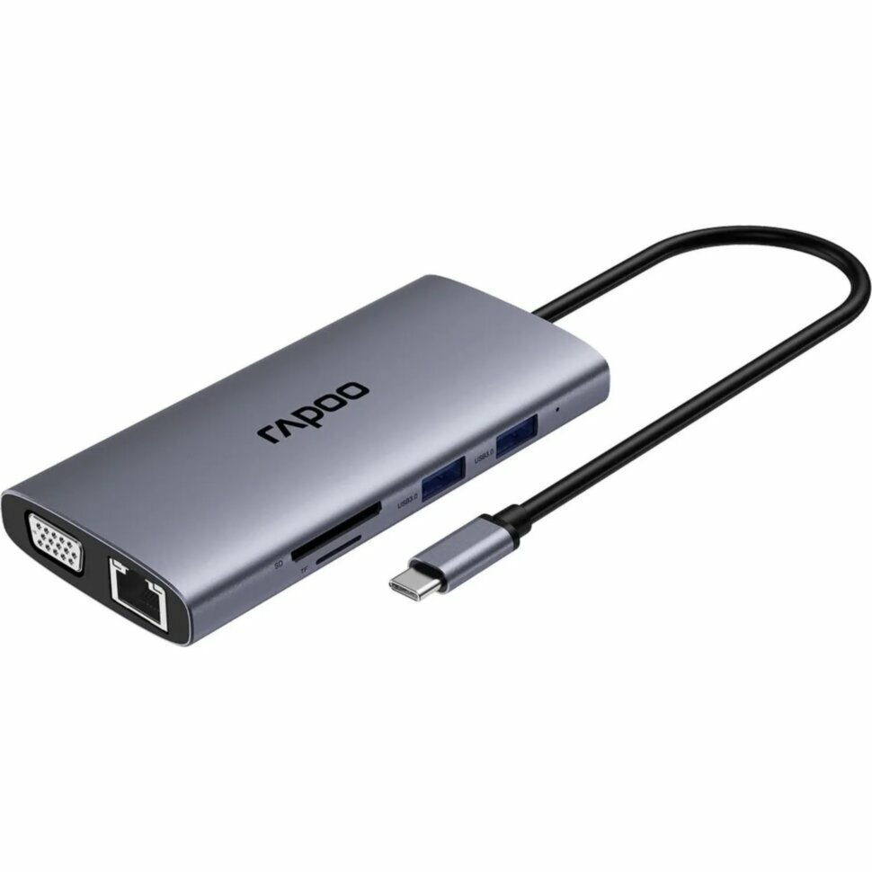 Разветвитель USB RAPOO 10в1 USB-C-PD+HDMI+USB+SD, TF+RJ45+VGA+A XD101-SGRY, 2456340