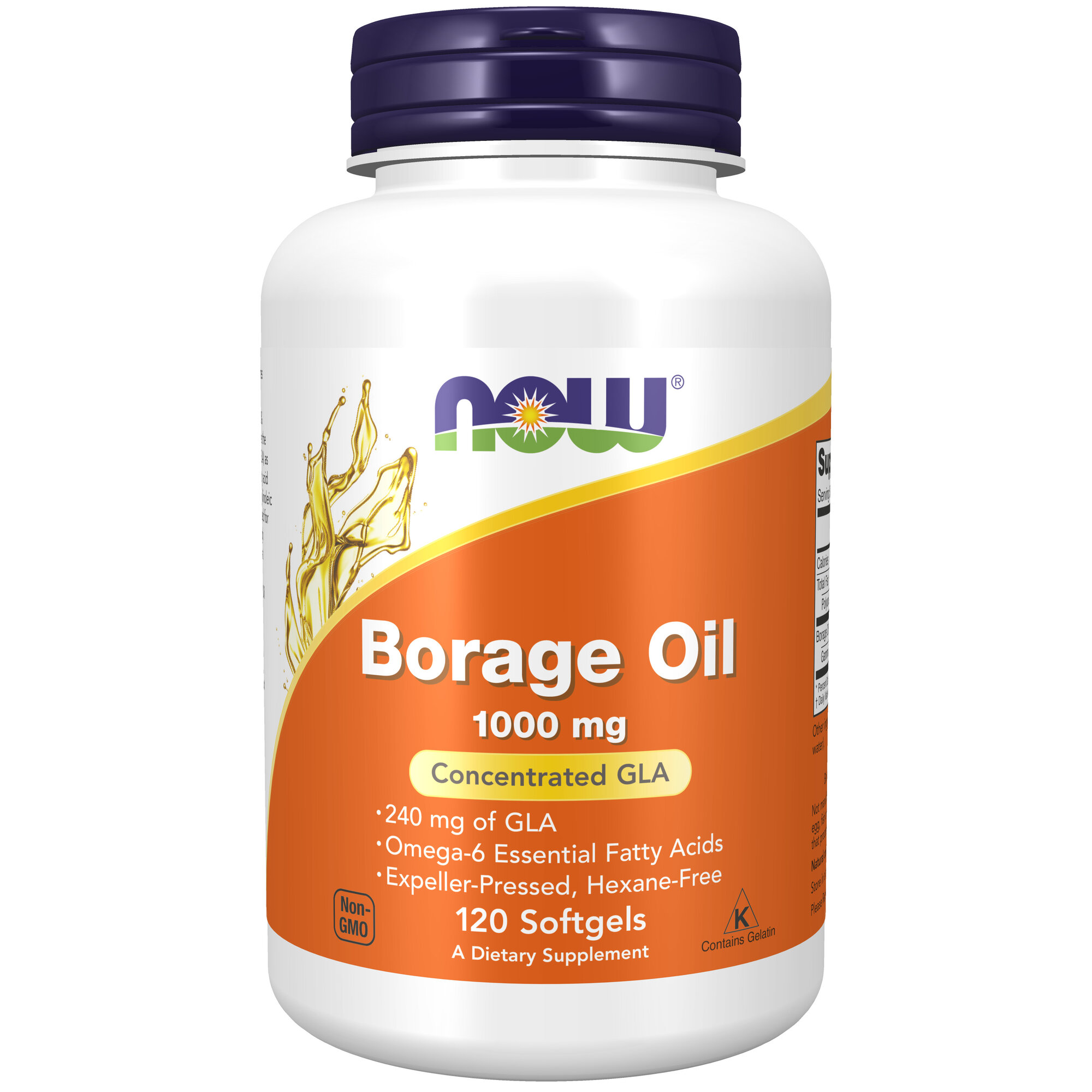 NOW Borage Oil 1000mg, Масло огуречника, 120 мягких капсул, Омега-6 жирные кислоты, Витамины для сердца и сосудов