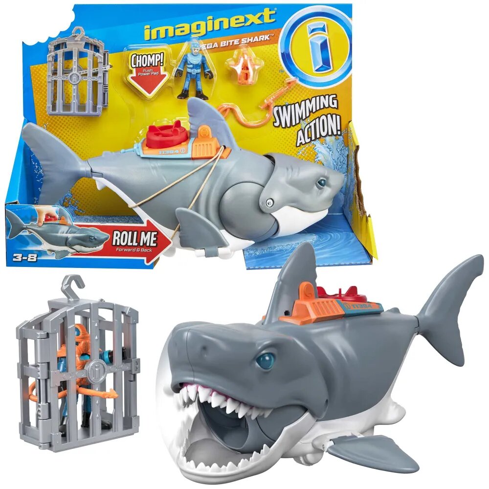 Игровой набор Imaginext Пиратский корабль с действием Укус акулы, 2 фигурки пиратов, игрушки для дошкольников, ребенок от 3 лет+