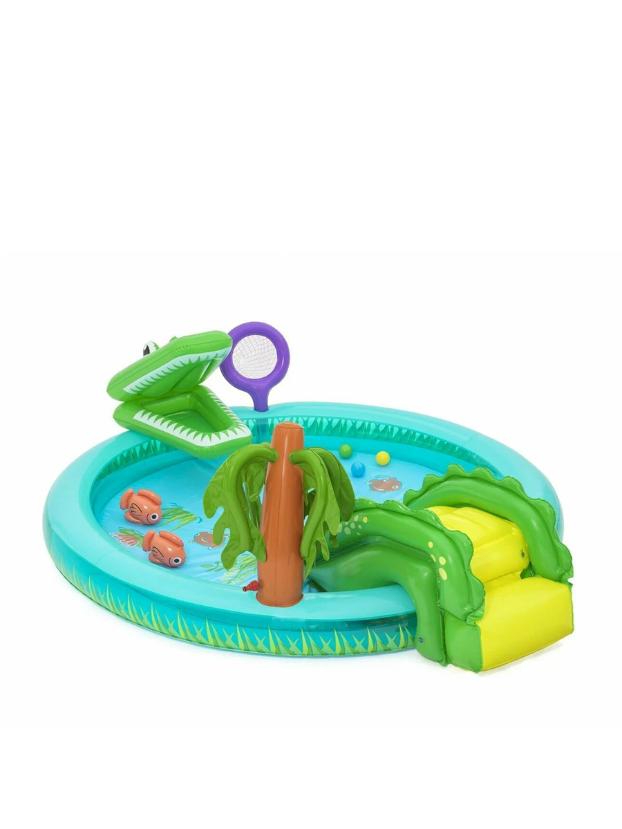Игровой центр Bestway 53166 BW 224х181х72см "Crocodile Cove" с горкой, мячами и игрушками, зеленый