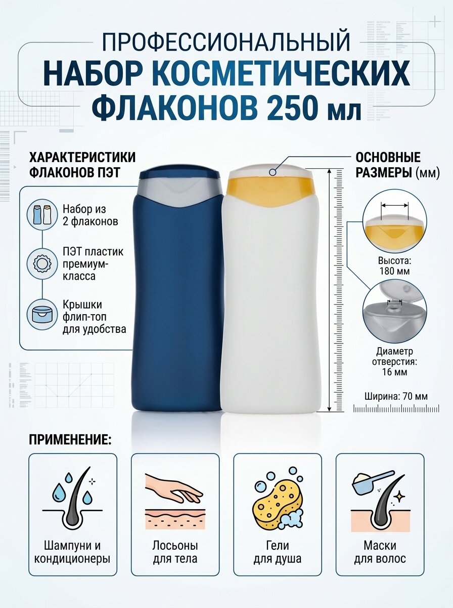 Набор дозаторов для ванной "Купи-Флакон", пустой, универсальный, 250мл, 2шт