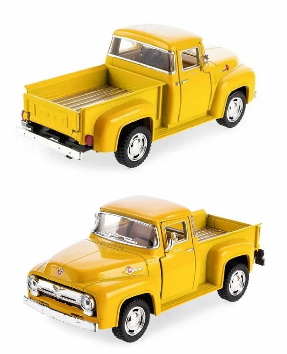 Модель машины Kinsmart "Ford F-100 Pickup 1956", масштаб 1:38, желтая, инерционная