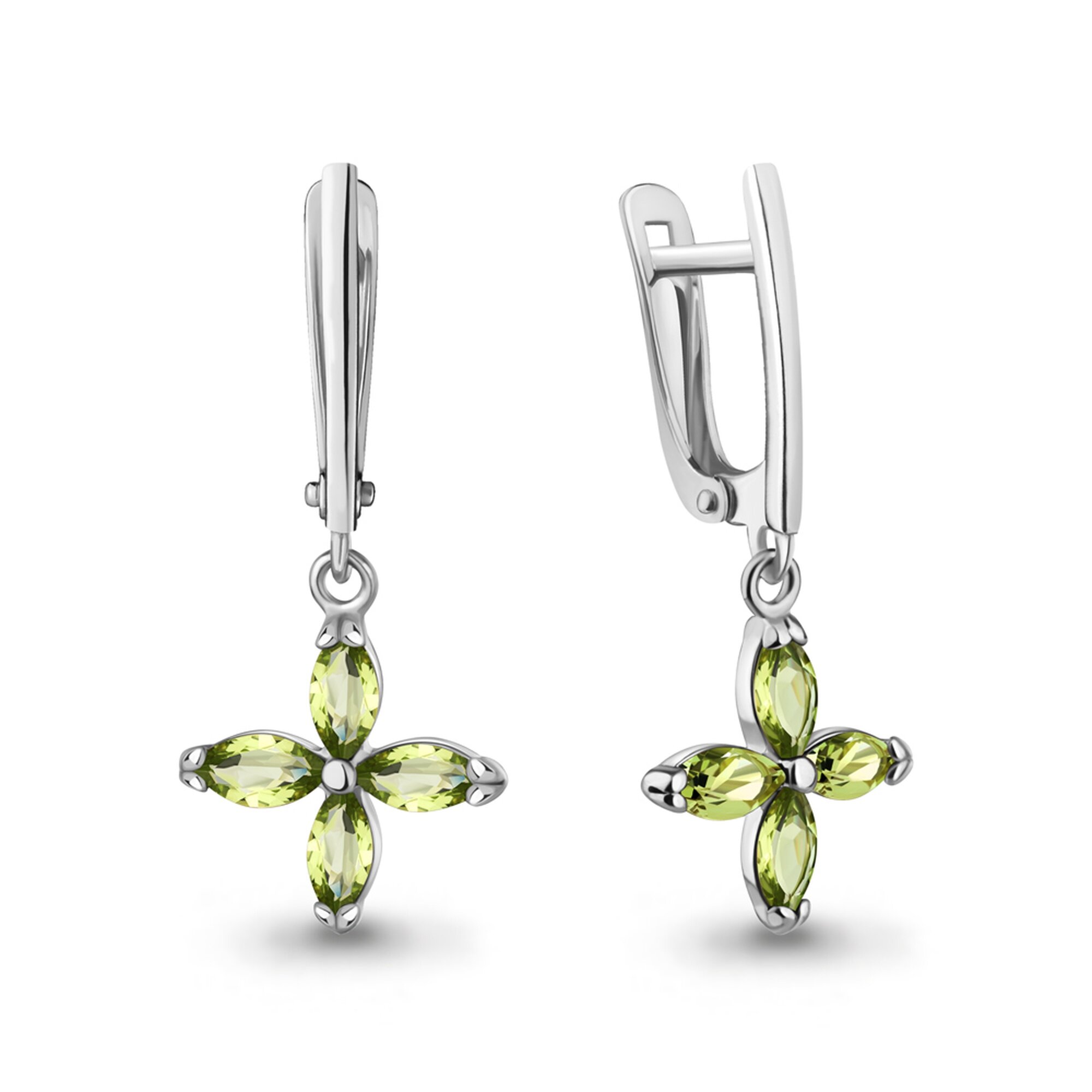 Серьги, серебро, 925 проба, родирование, хризолит