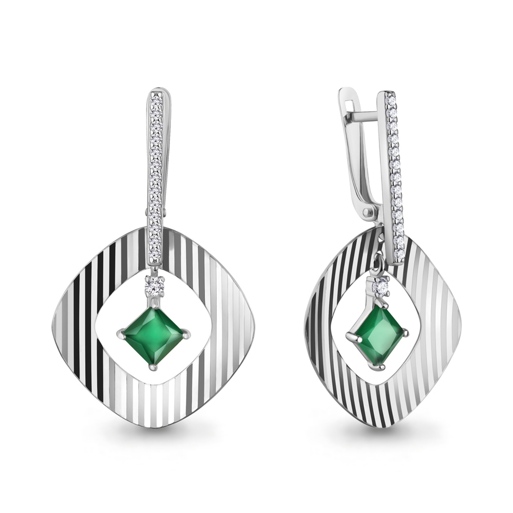 Серьги, серебро, 925 проба, родирование, агат, фианит