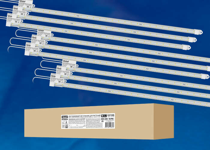 Светильник светодиодный ULY-P90-10W/SPFR/K CLEAR AC220V KIT09 10Вт IP65 600мм накладной линейный для растений спектр для фотосинтеза (уп.9шт) Uniel UL-00003852
