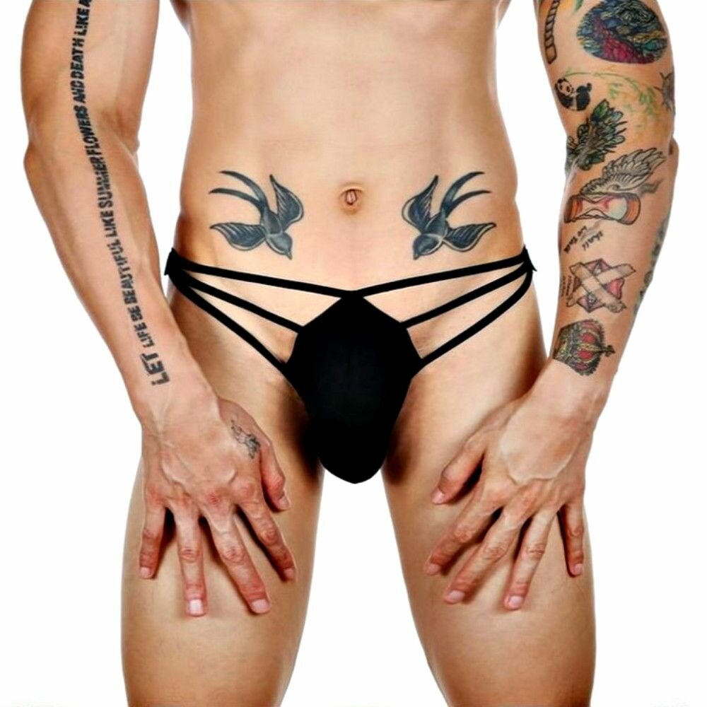 Черные сексуальные трусы-стринги на тонких бретелях. Цвет - черный. Производитель - Romeo Rossi