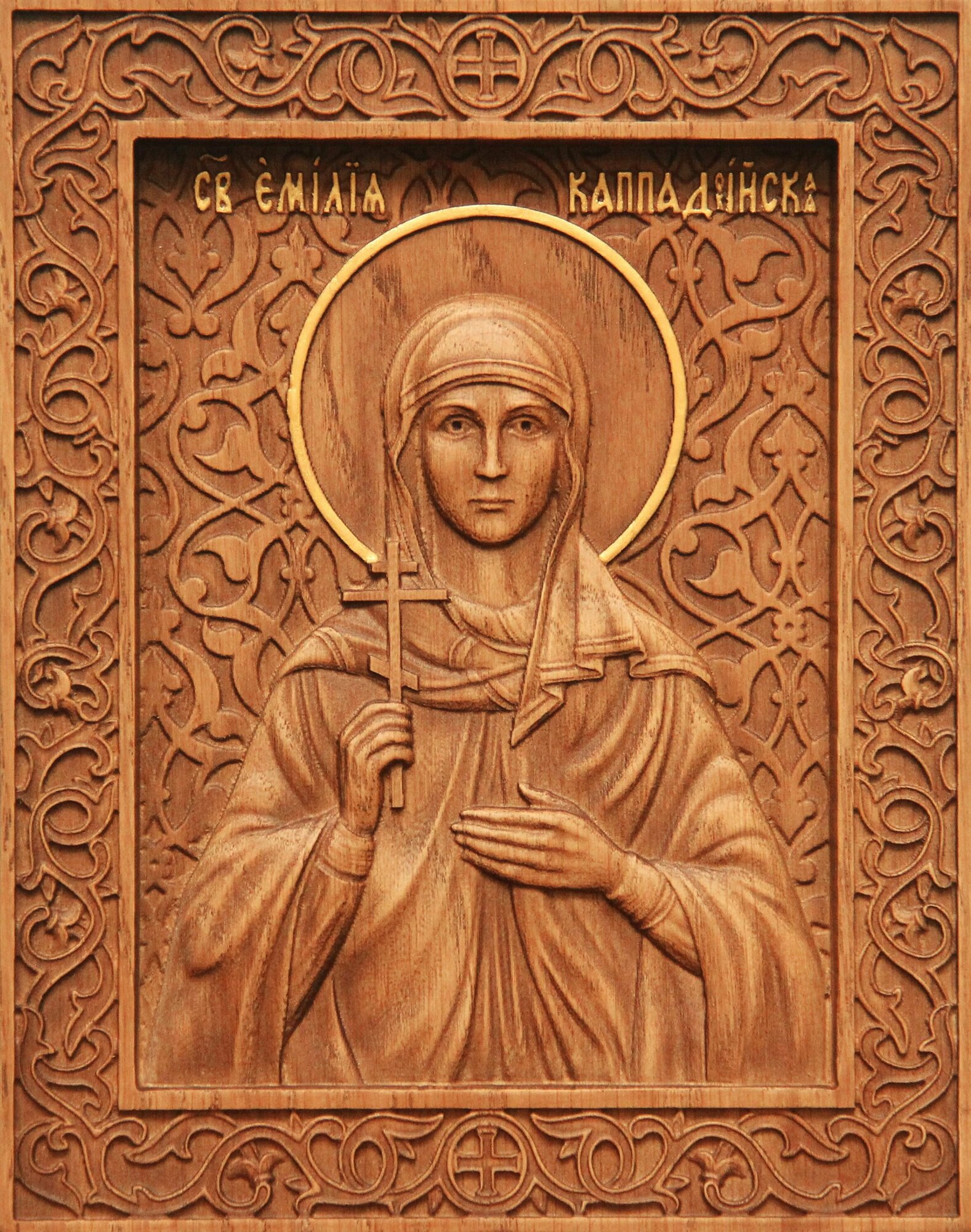 Икона Емилия (Эмилия) Кесарийская (Каппадокийская), резная из дуба, 16,5х21 см