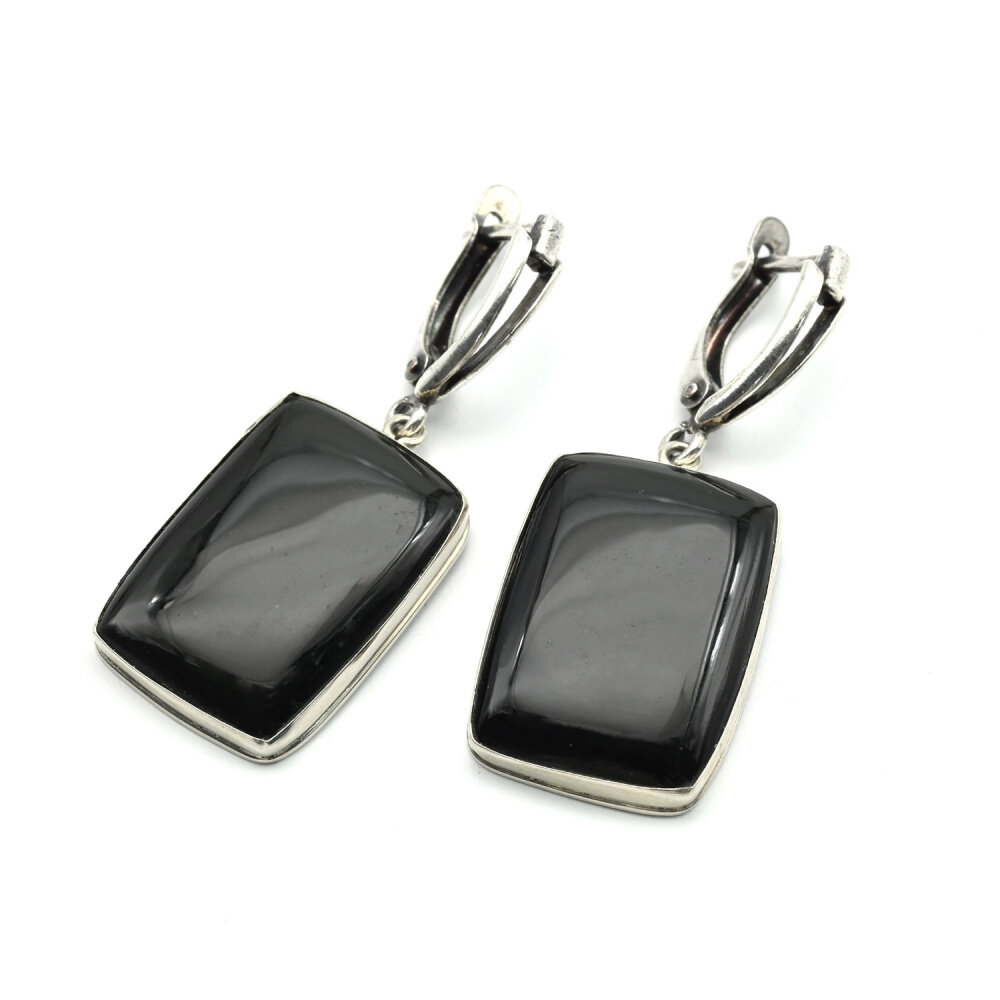 Серьги с подвесками, обсидиан