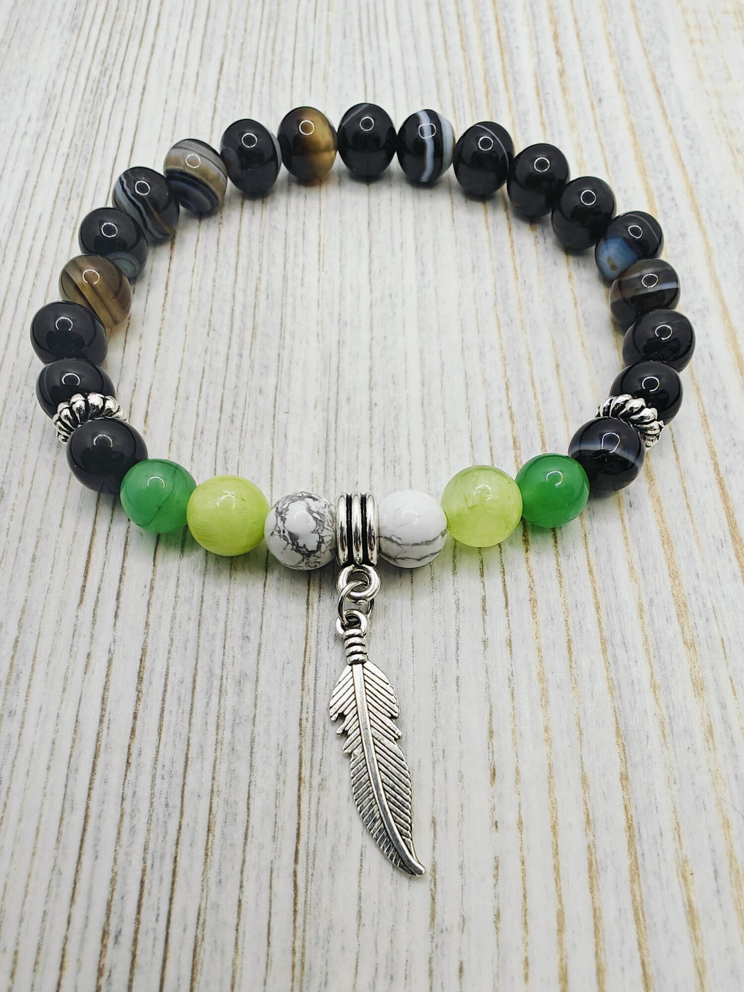 Браслет, агат, нефрит, оникс