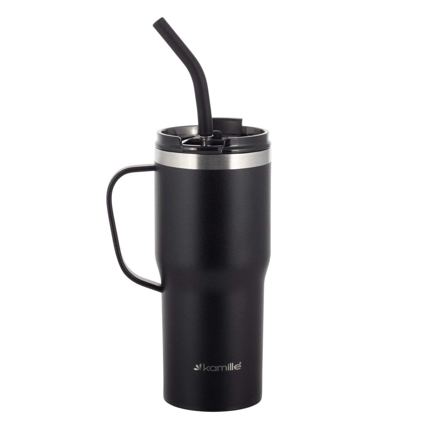 Термокружка 600 мл. из нержавеющей стали Kamille KM 2160 с трубочкой (черный)