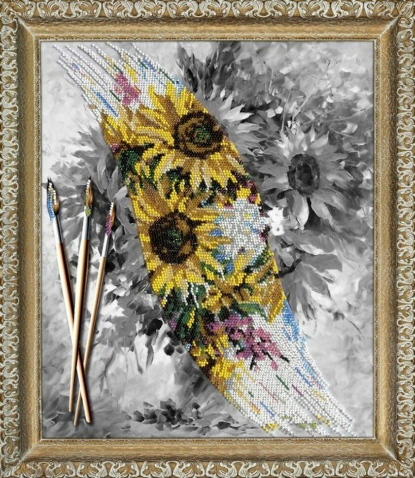 Набор для вышивания Вышиваем бисером #В-54 Подсолнухи, Вышивка бисером, 28 x 34 см