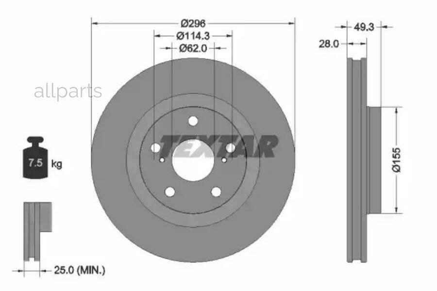 TEXTAR 92168803 Диск тормозной передний с покрытием PRO TOYOTA TEXTAR 92168803