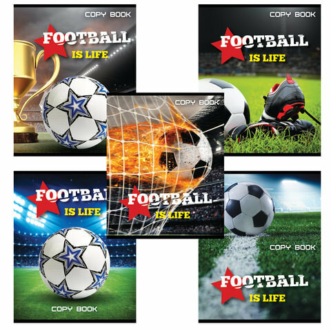 Тетрадь А5, 48 л, BRAUBERG, клетка, выборочный лак, мировой футбол, 402815