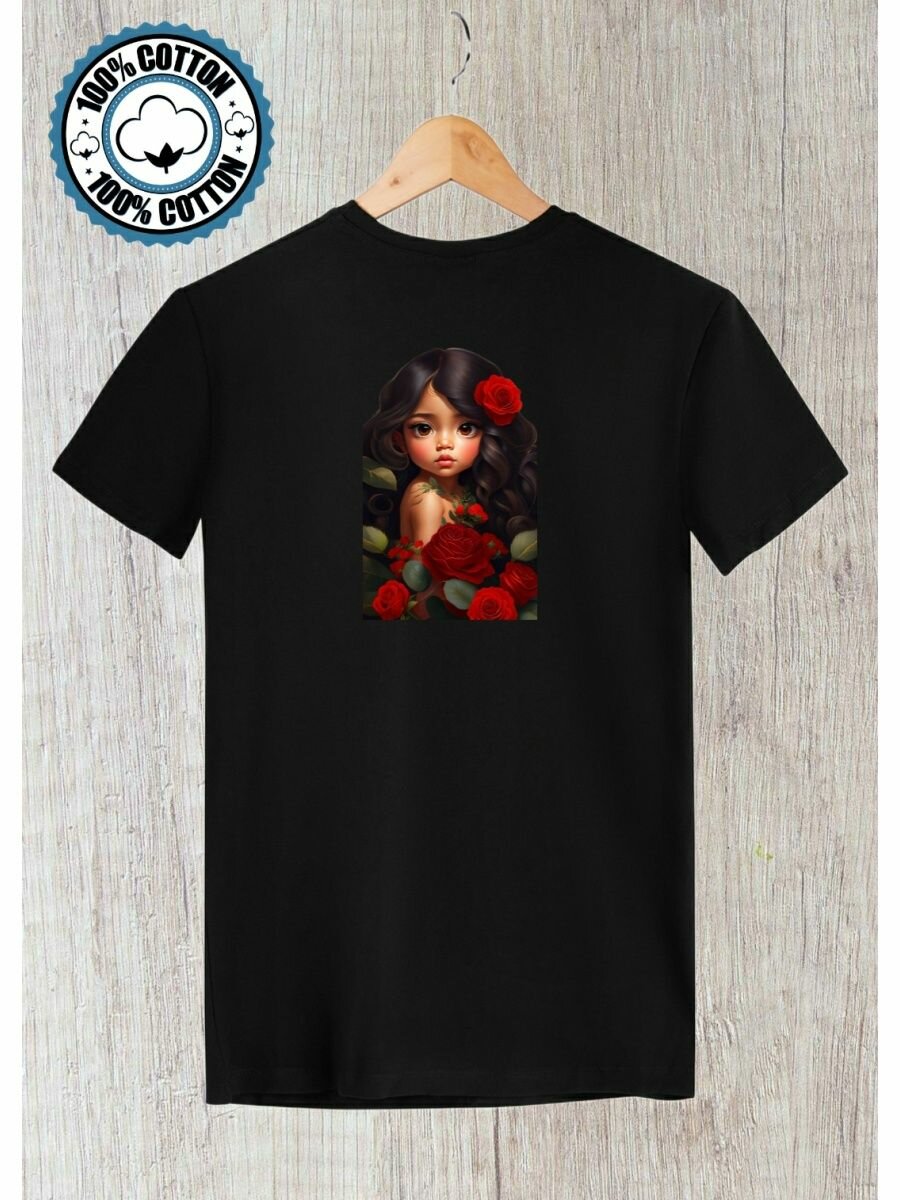 Футболка девушка girl в красных red розах rose