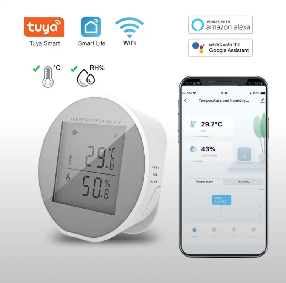 Датчик температуры и влажности . Умный . Универсальный . Wi Fi . TUYA.
