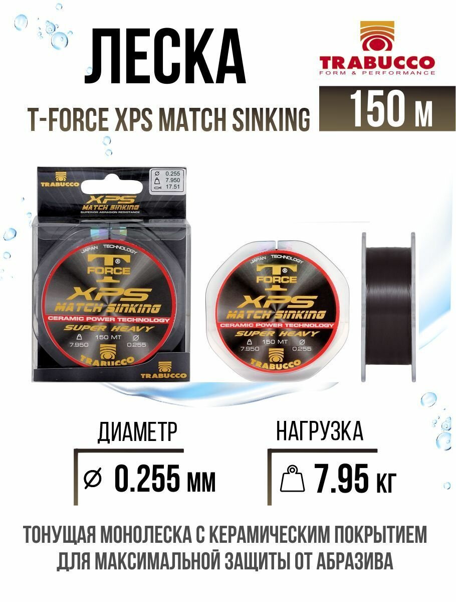 Монолеска для рыбалки Trabucco T-Force XPS Match Sinking 150m Glossy Black 0.255mm 7.95kg