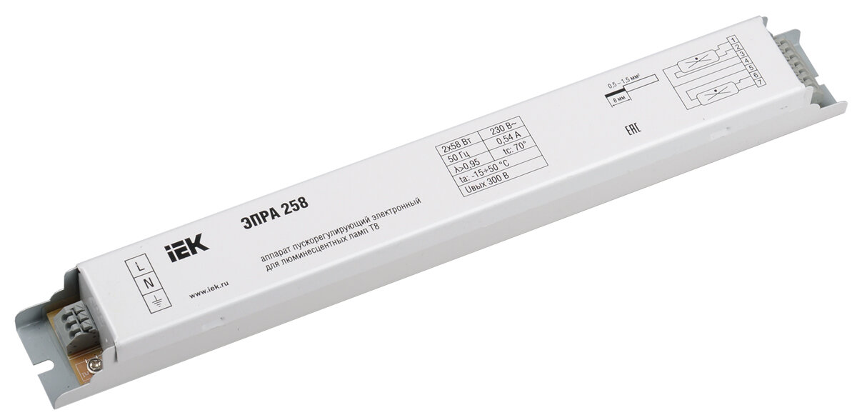 ЭПРА 258 для линейных ЛЛ Т8 IEK LLV258D-EBFL-2-58