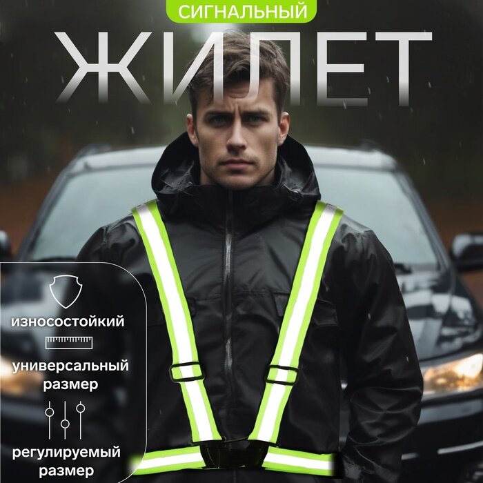 Светоотражающий ремень TORSO, с наплечными лямками, регулируемый размер, салатовый, 3298977