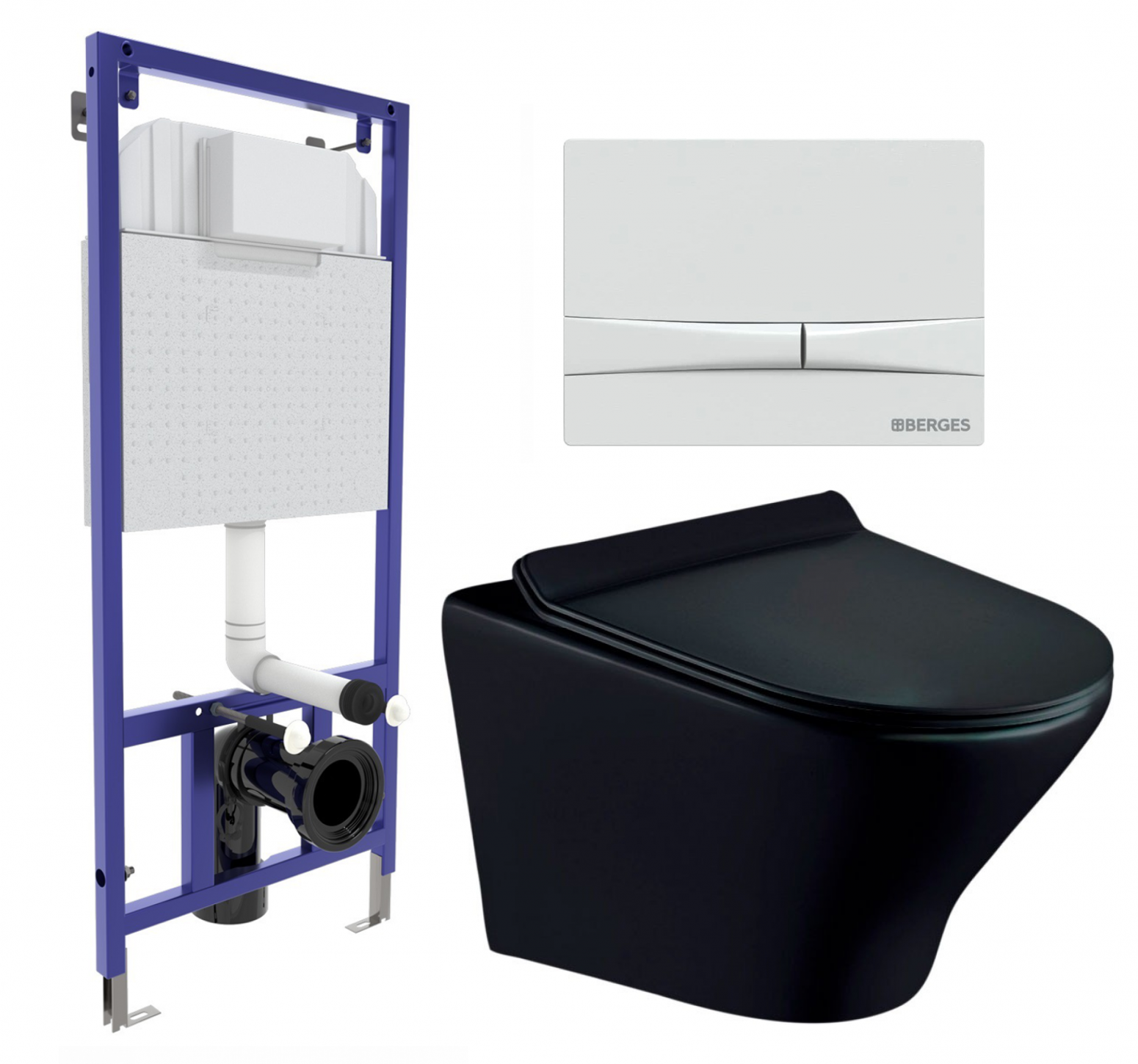 Комплект 3 в 1 инсталляция Berges Wasserhaus Novum 040250 + Унитаз подвесной Esbano Aster ESUPASTEBM + кнопка белая