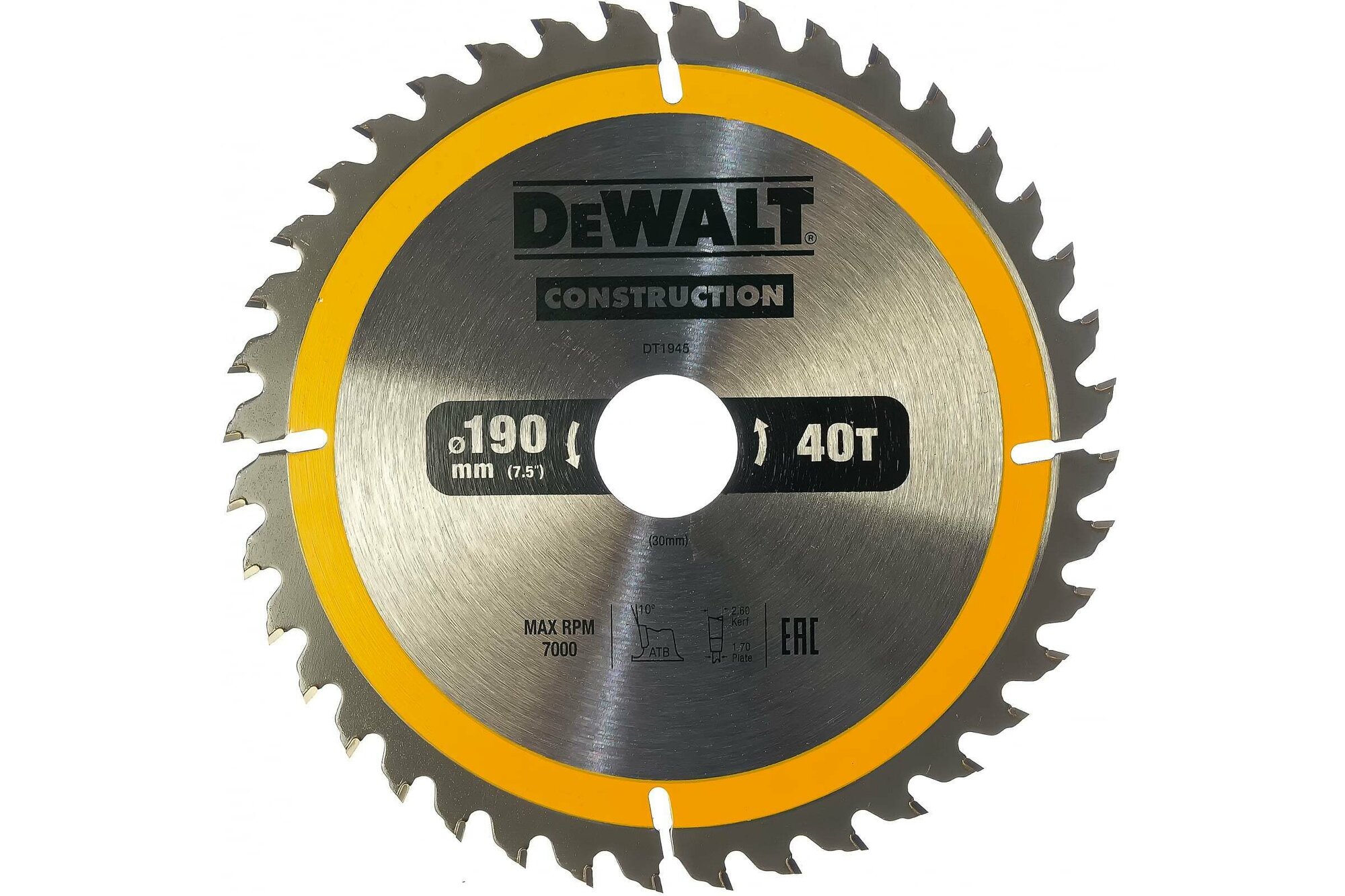 Пильный диск CONSTRUCT (190х30 мм; 40 ATB) DEWALT DT1945