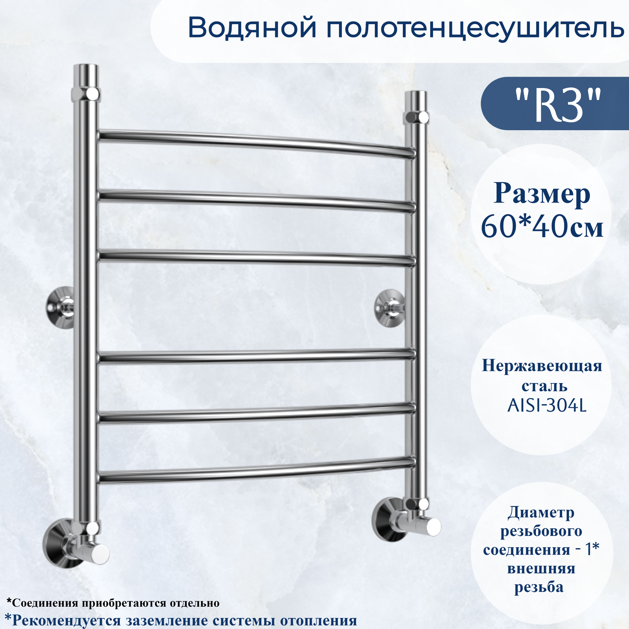 Водяной полотенцесушитель "юрма" R3 60см/40см