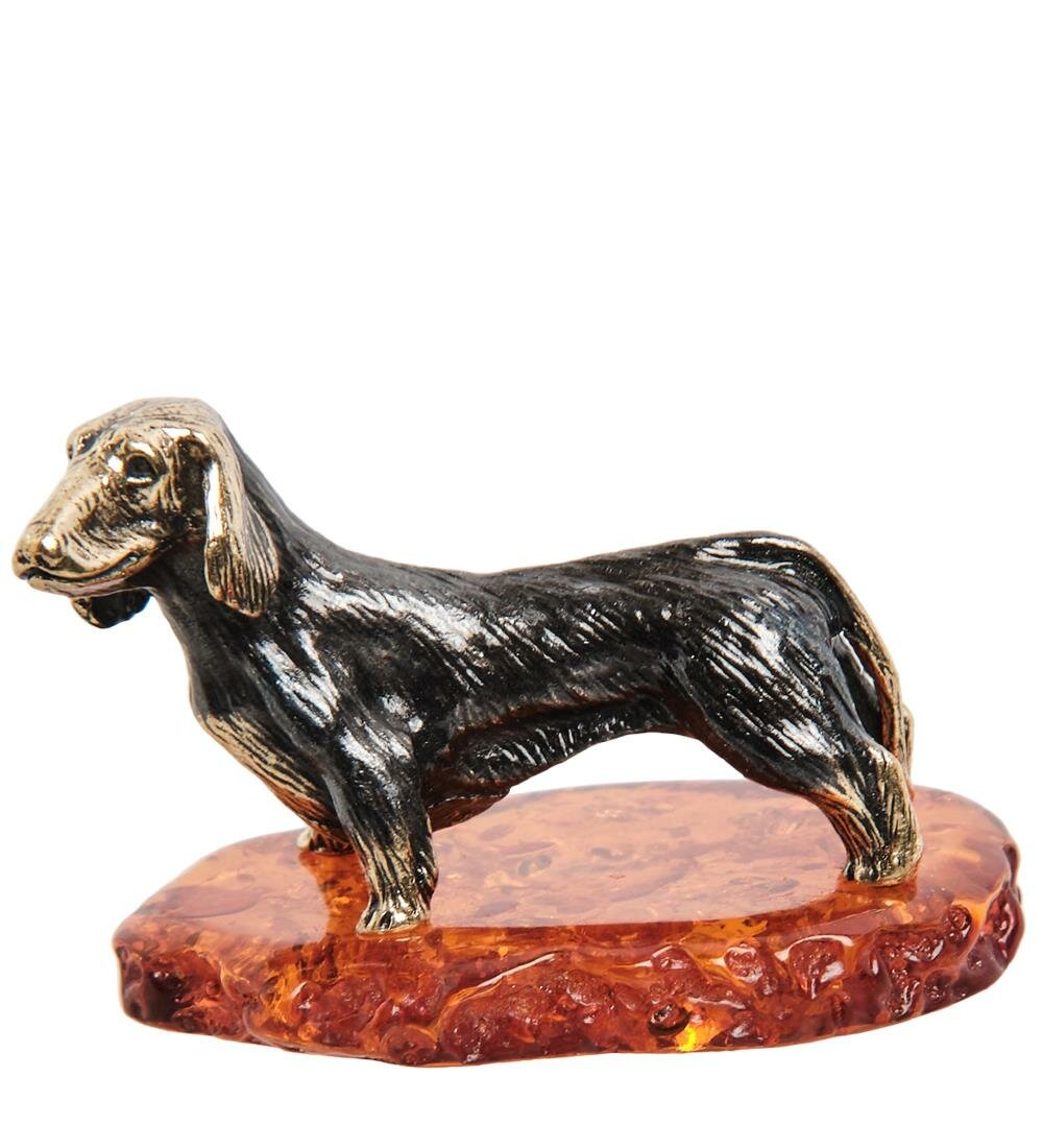 Фигурка Такса длинношерстная (латунь, янтарь) A2088175 Народные промыслы, бронзовый