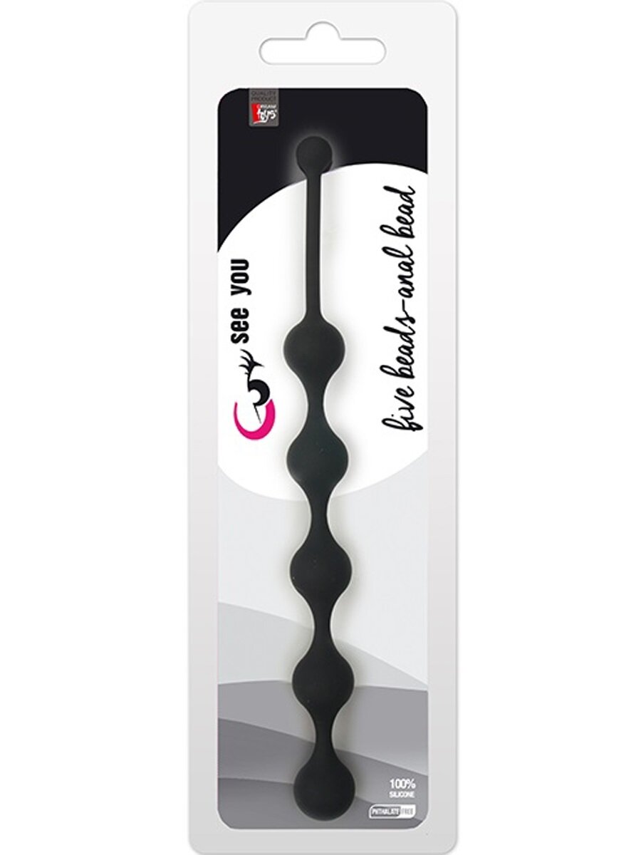 Черная силиконовая анальная цепочка "SEE YOU FIVE BEADS ANAL BLACK" 20см