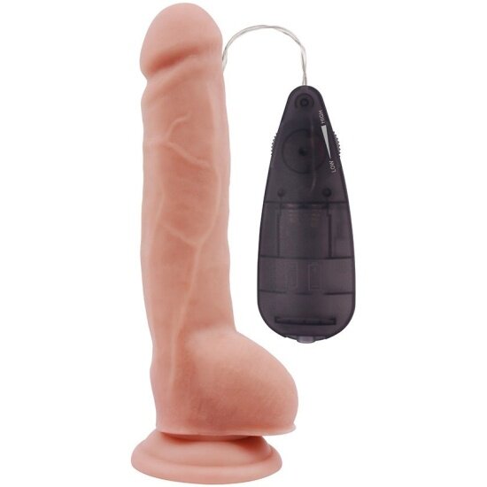 Вибратор Chisa Телесный с мошонкой на присоске Extra Fun Vibrating Dildo - 23,5 см.