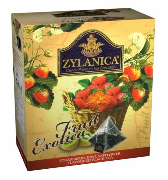 Zylanica Чай черный в пирамидках, Fruit Exotica, с клубникой, киви, лепестками сафлоры, 20х2 гр.