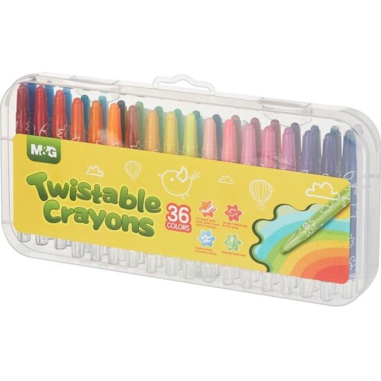Восковые мелки M&g , круглые, выдвижной механизм, 36 цветов в наб, для детей