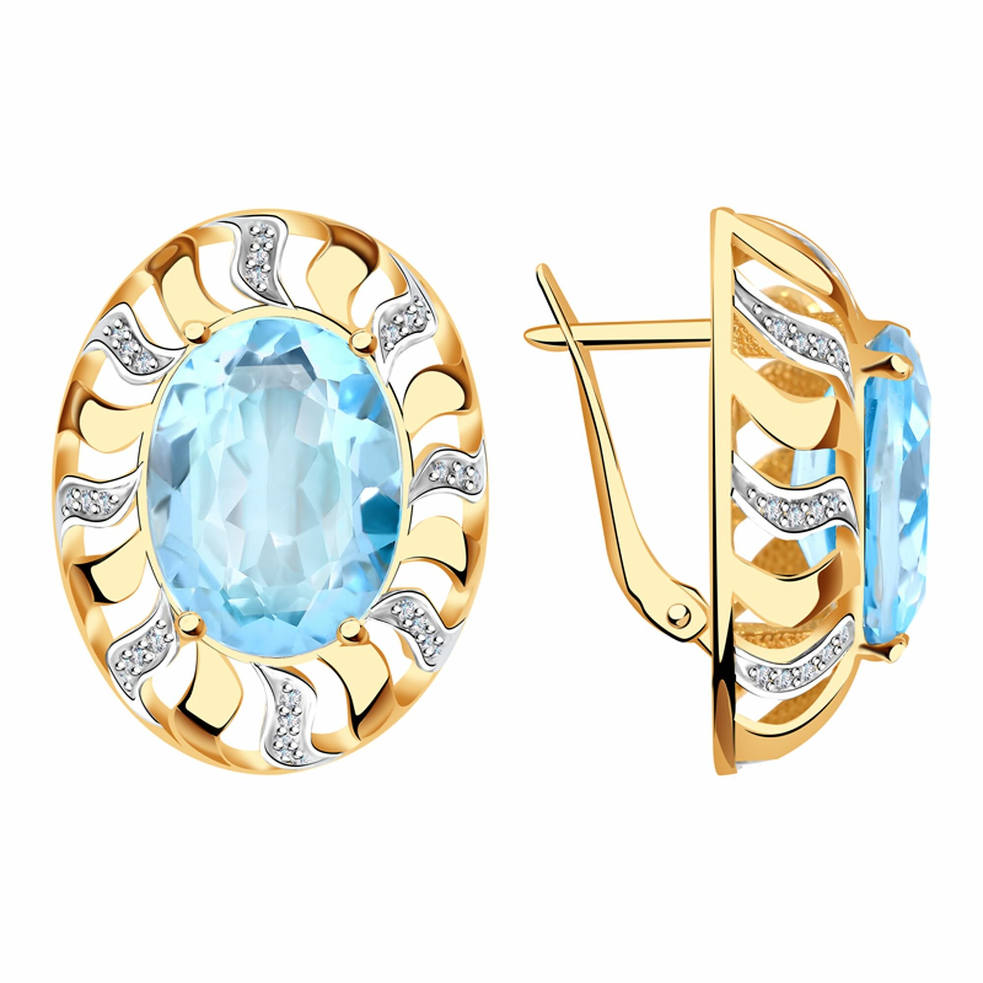 Серьги, красное золото, 585 проба, фианит, топаз