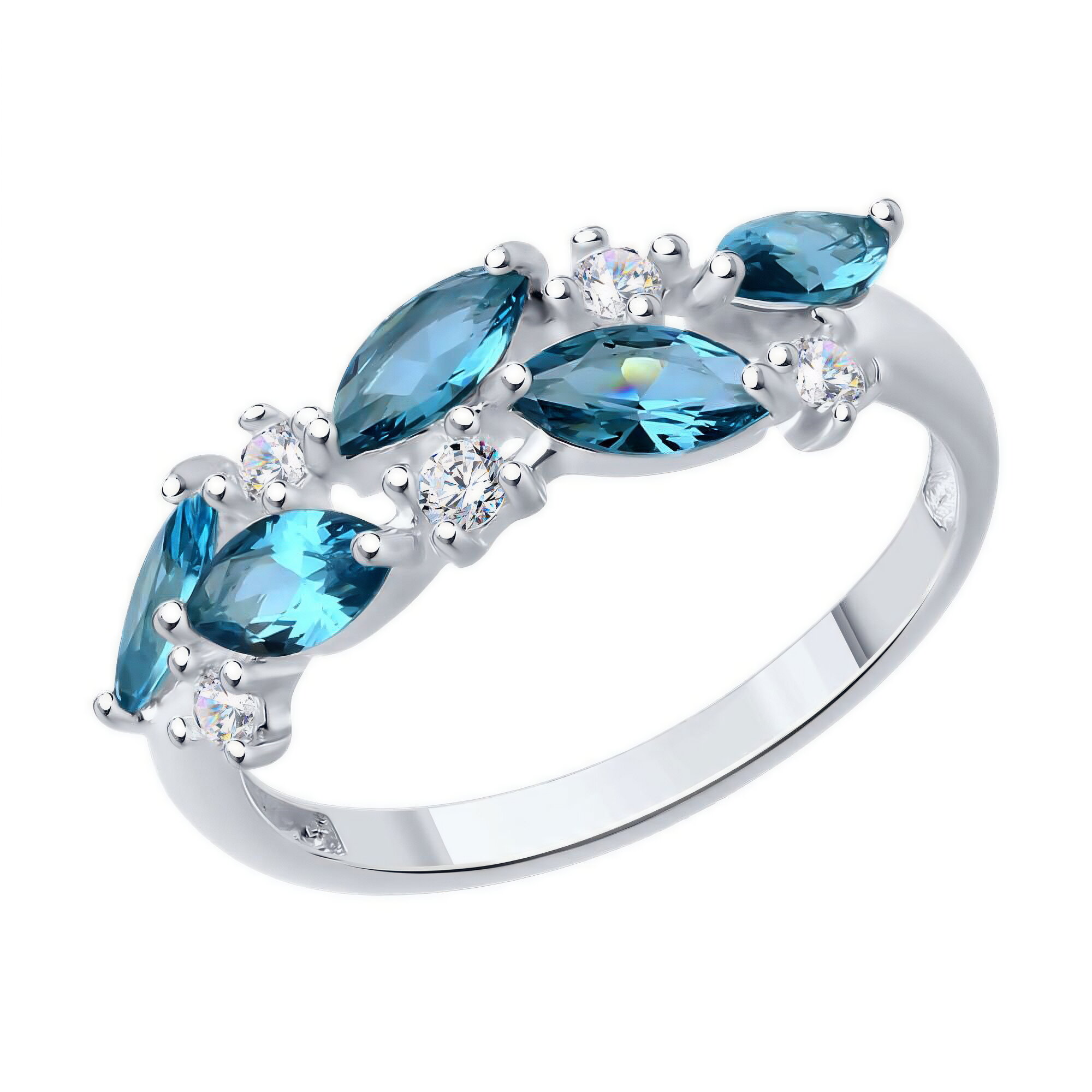 Кольцо, серебро, 925 проба, родирование, фианит, Лондон топаз