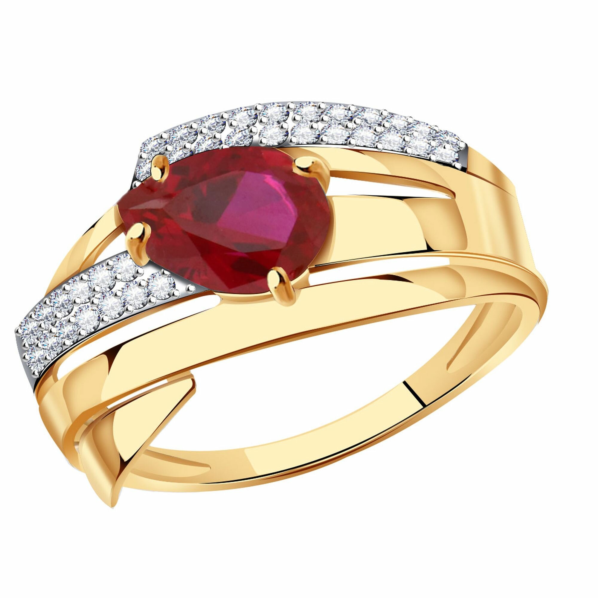 Кольцо, красное золото, 585 проба, фианит, корунд