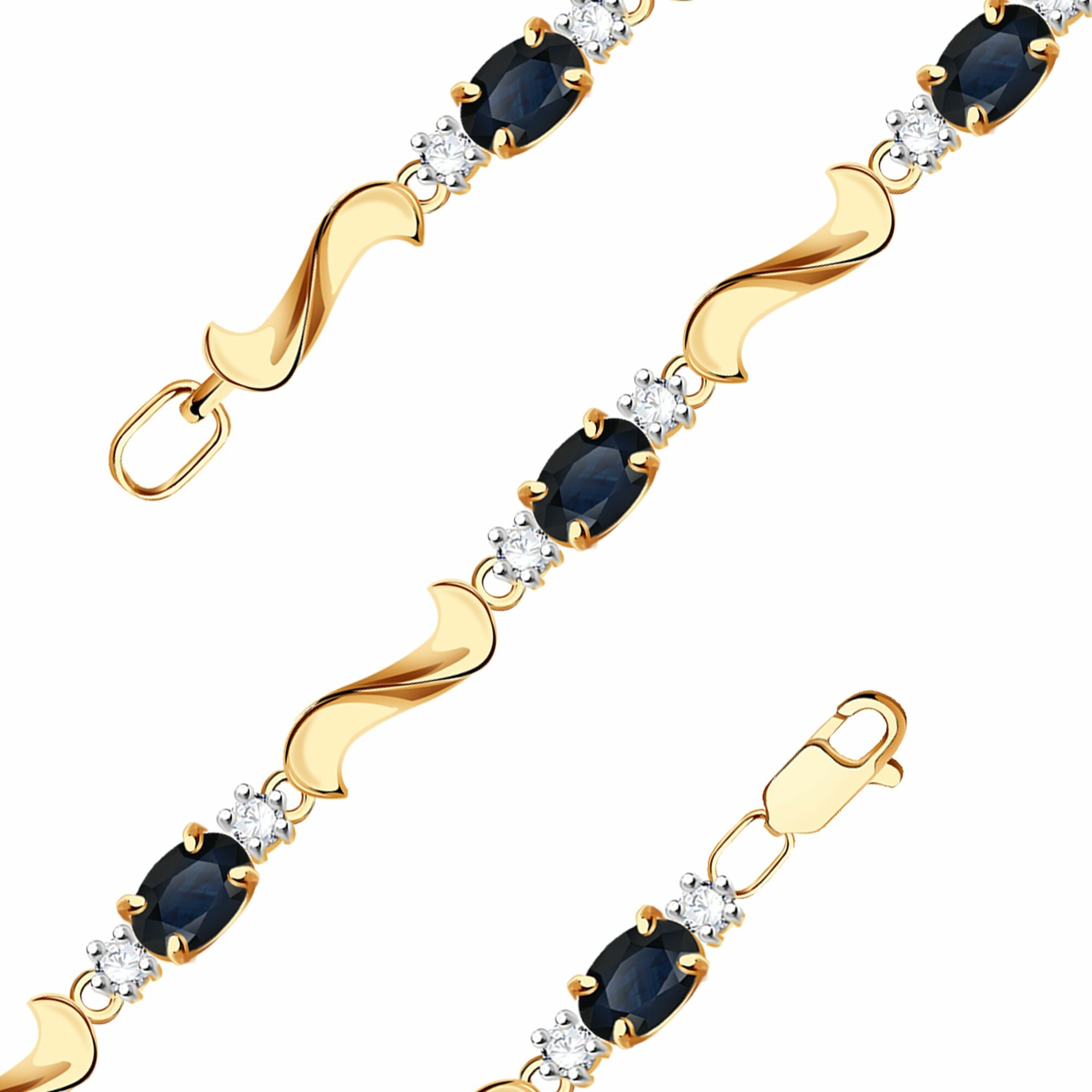 Браслет, красное золото, 585 проба, сапфир, бриллиант