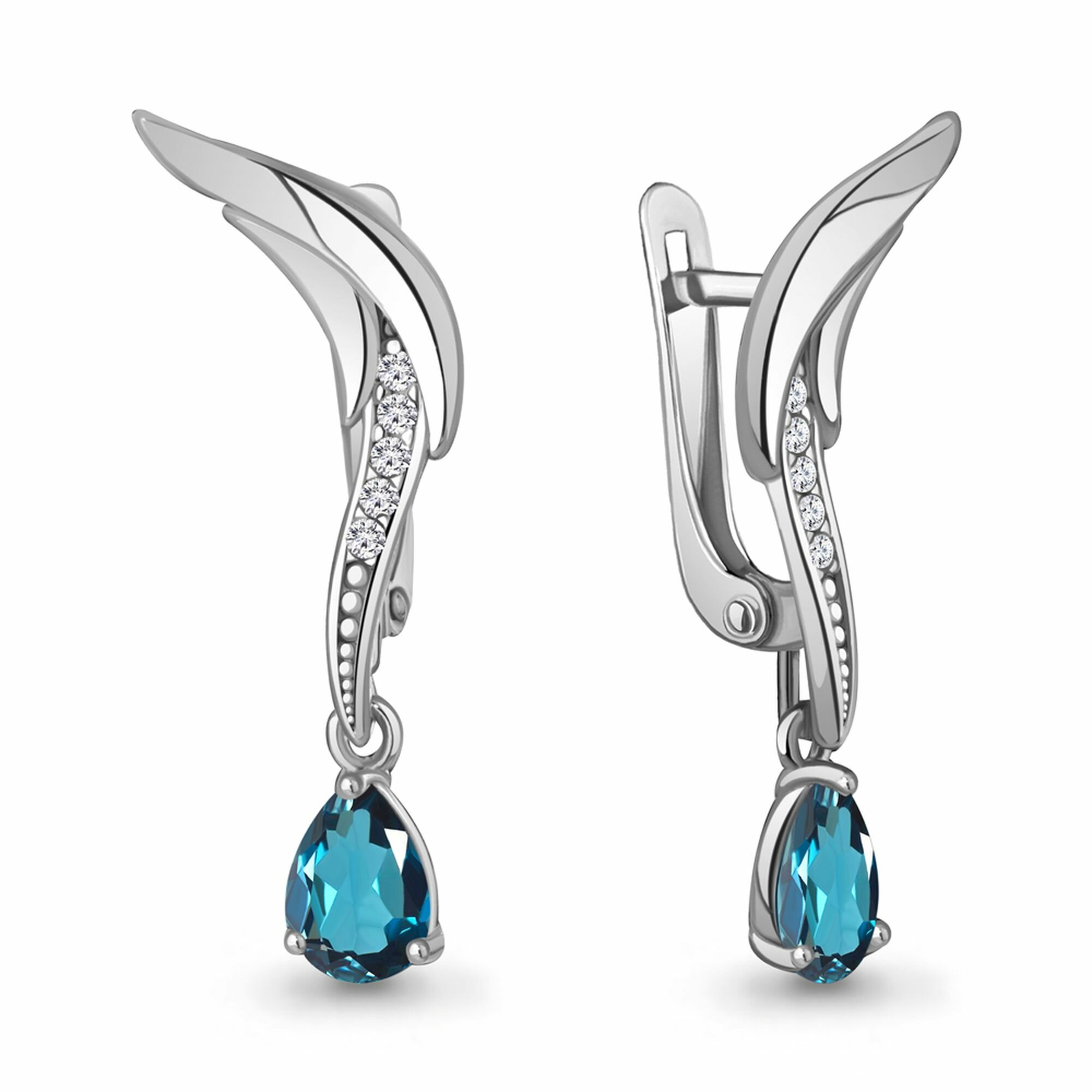 Серьги, серебро, 925 проба, родирование, Лондон топаз, фианит