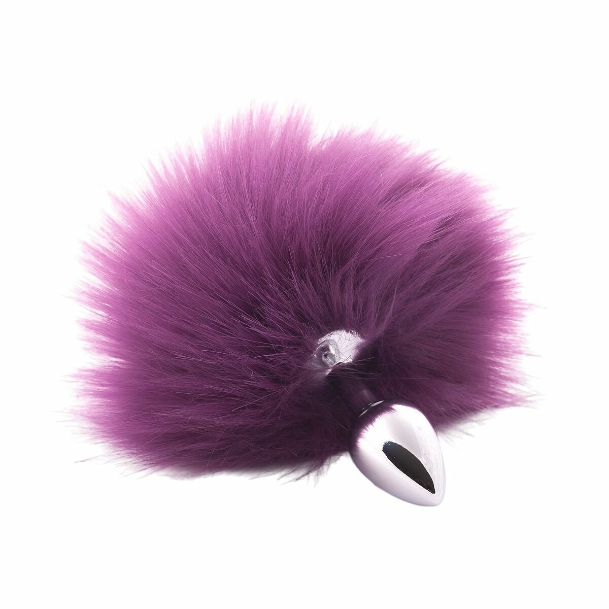 Анальная пробка металлическая с фиолетовым меховым хвостом, диаметр 2.7 см, комфорт