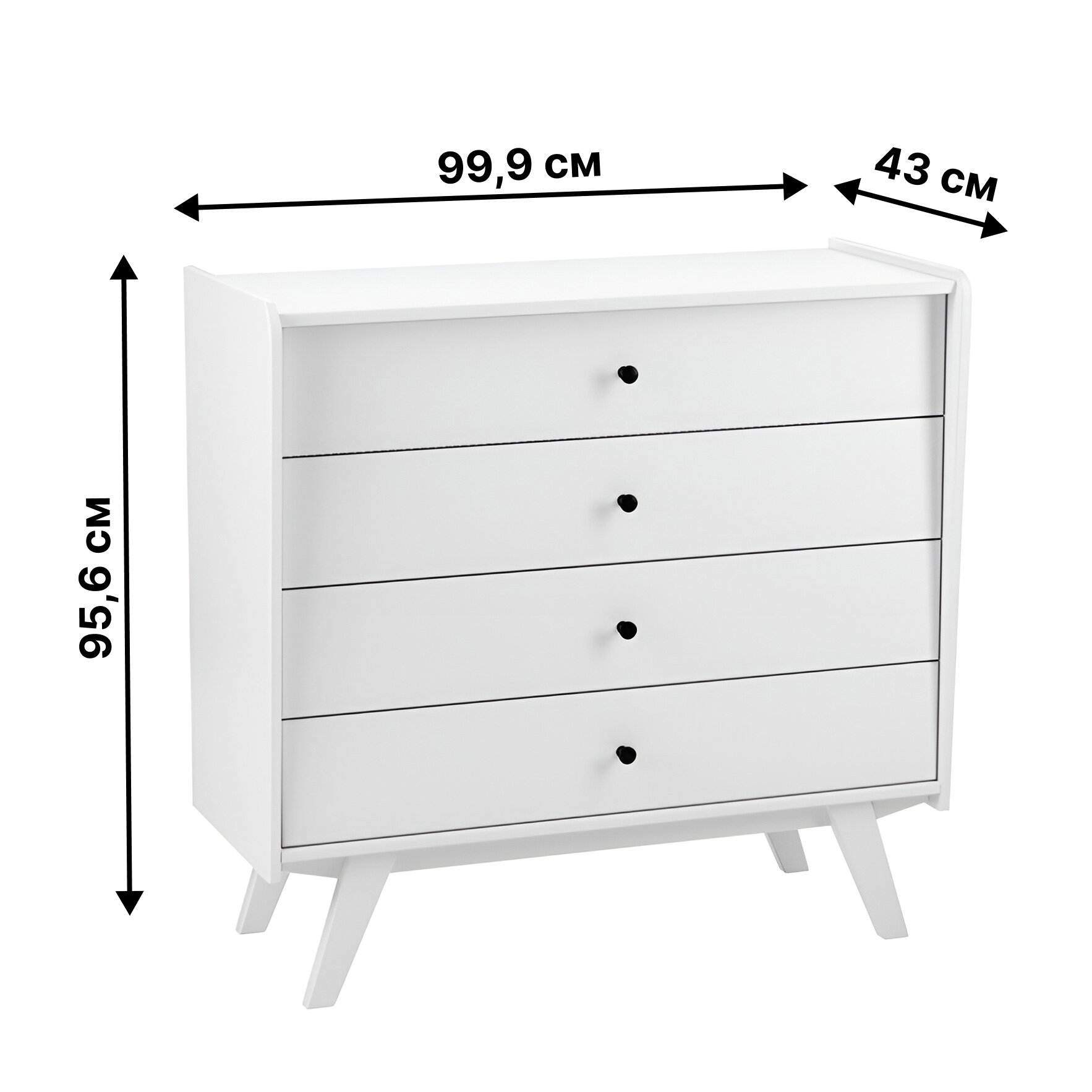 Комод Винтаж 4 ящика в цвете Белый Лак, массив сосны 99,9х43х95,6 см