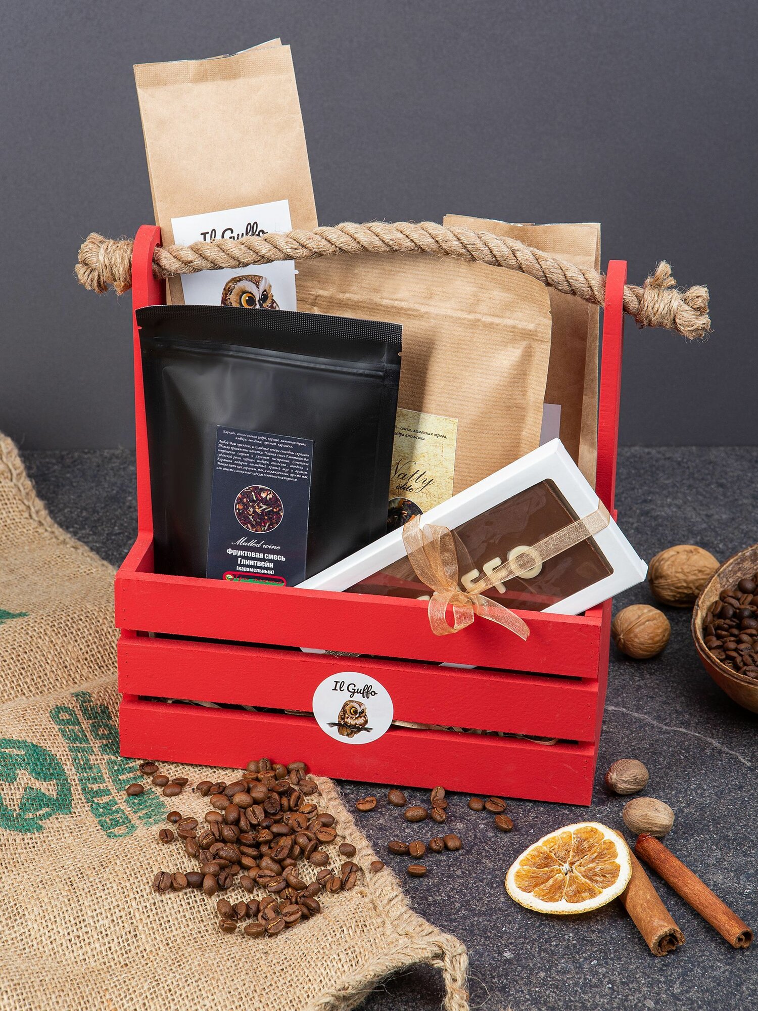 Ассорти чая и кофе IL Guffo, подарочный набор, 650 гр.