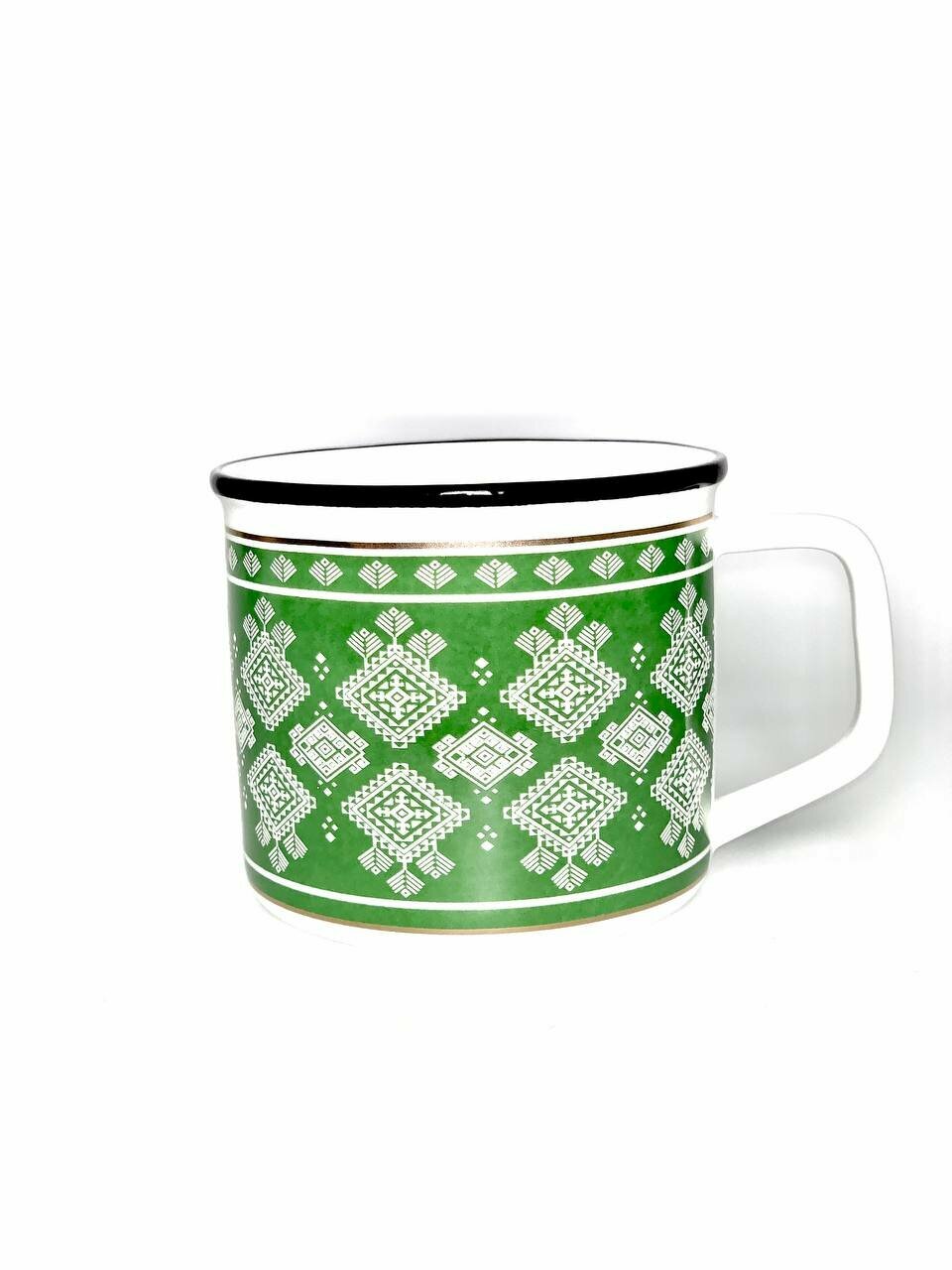 Кружка "Зимние узоры", фарфор, 250мл, зеленая
