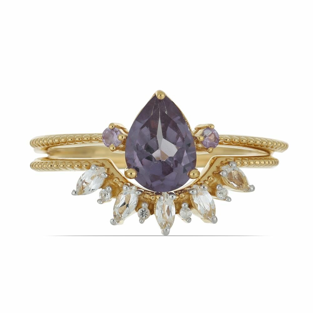 Кольцо, серебро, 925 проба, александрит синтетический, топаз