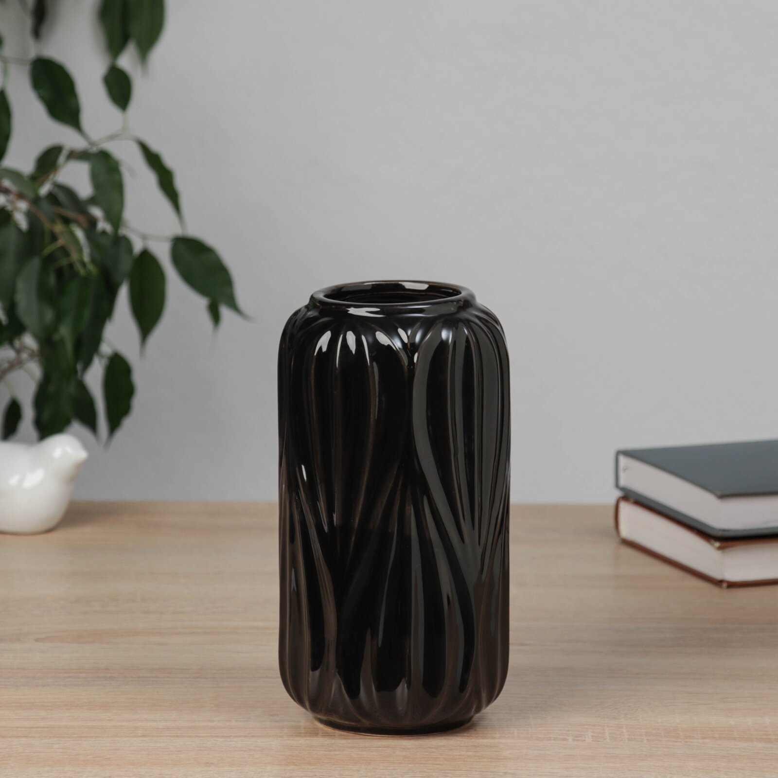 Ваза «Лиам», d=6 см, 20×10 см, керамика, чёрная