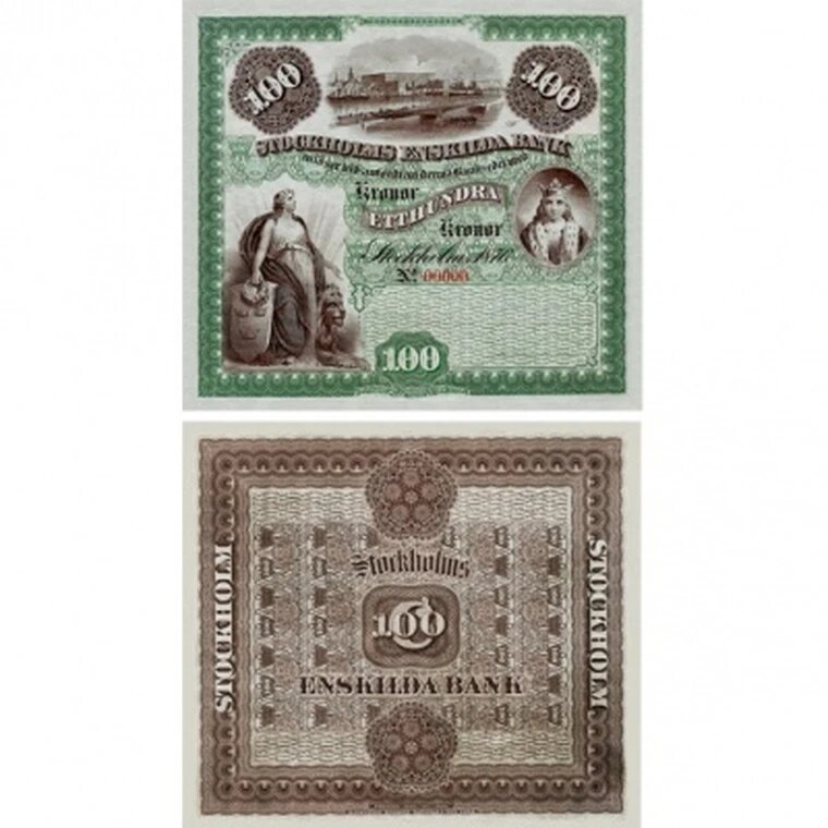 Швеция 100 крон 1876 банк Stockholms Enskilda, сувенирная копия, банкноты и купюры редкие коллекционные